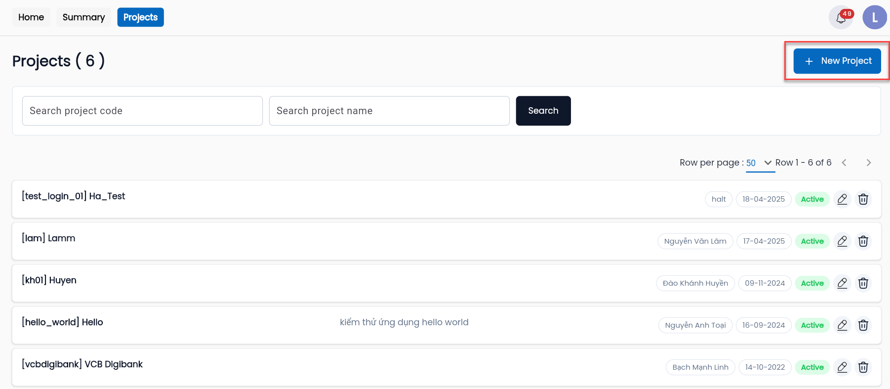 Quản lý dự án kiểm thử | LLQ QA Platform