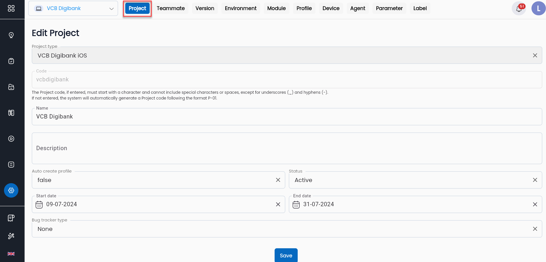 Xem và chỉnh sửa thông tin dự án | LLQ QA Platform
